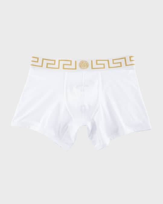 Versace Greca Border Long Boxer Trunks | Neiman Marcus