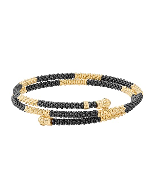 LAGOS Black Caviar & 18K Gold Long Striped Coil Bracelet | Neiman Marcus