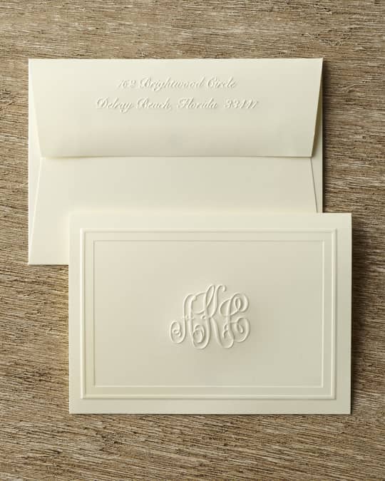 25 Monogrammed Embossed Folded Notes with Plain Envelopes | Neiman Marcus