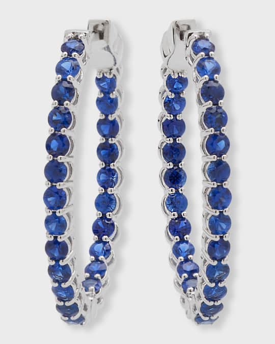 Neiman Marcus Diamonds Small Blue Sapphire Hoop Earrings, 3.22tcw, 1.0 ...