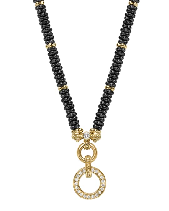 LAGOS Circle Game Black Caviar Rope Necklace with Diamonds | Neiman Marcus