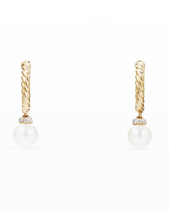 David Yurman 5mm Petite Solari Hoop Earrings with Pearls & Diamonds ...