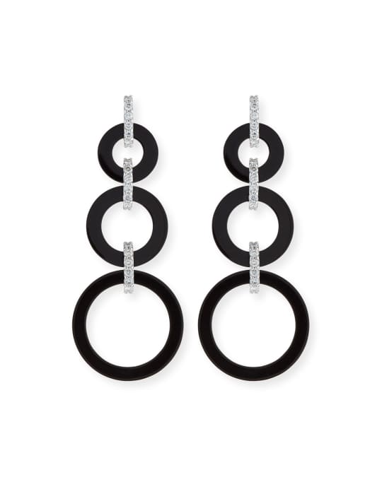 David C.A. Lin Graduated Black Jade Circle Drop Earrings with Diamond ...