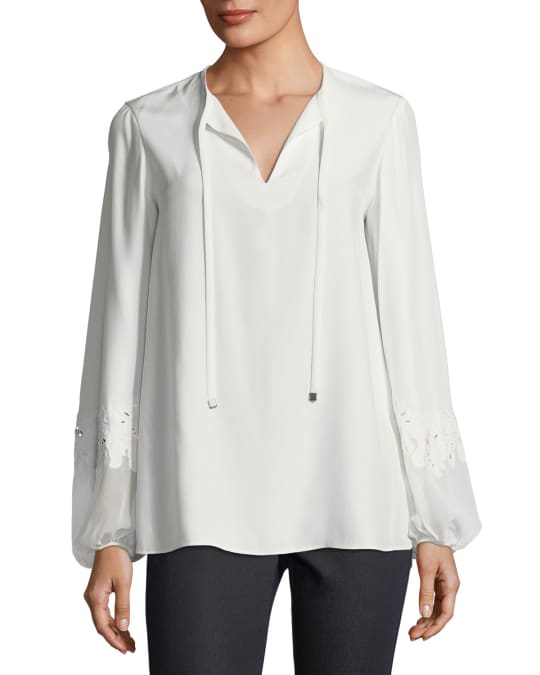 Lafayette 148 New York Plus Size Eli Matte Silk Blouse | Neiman Marcus