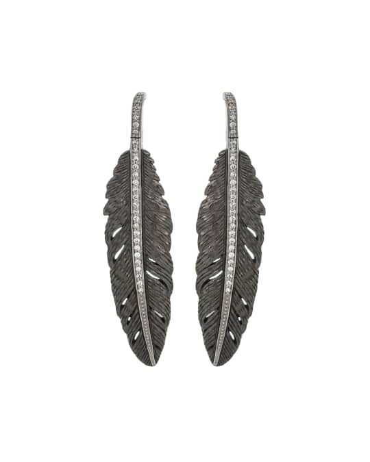 Michael Aram Feather Drop Earrings w/ Diamonds | Neiman Marcus