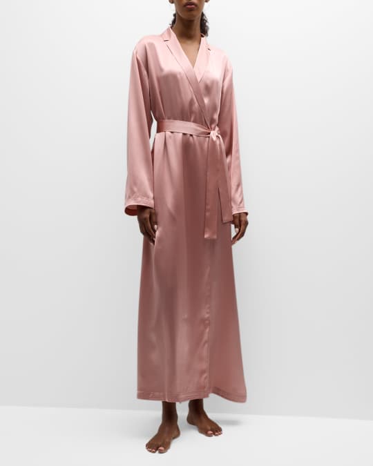 La Perla Notched-Lapel Long Silk Robe | Neiman Marcus