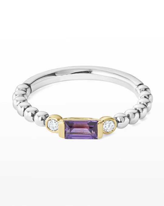 LAGOS 18k Beaded Stacking Band Ring w/ Diamonds | Neiman Marcus