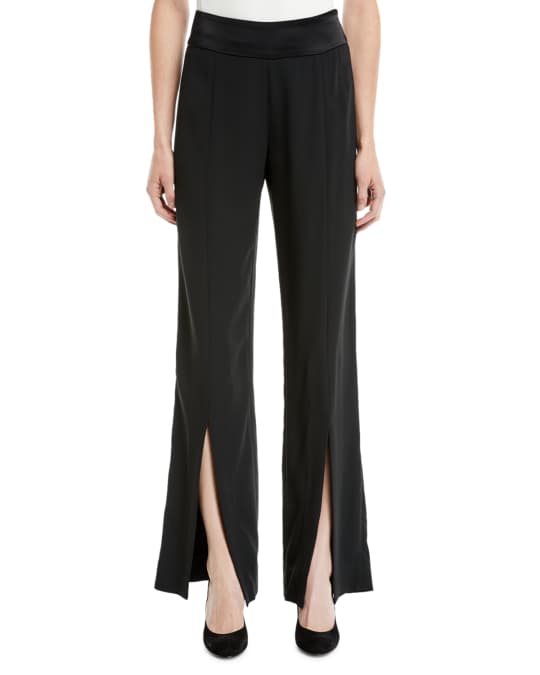 SIMKHAI Satin-Combo Front-Slit Pants | Neiman Marcus