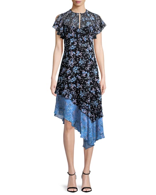 Nanette Lepore Desdemona Floral Silk Asymmetric Dress | Neiman Marcus