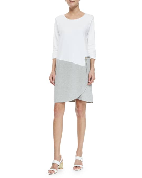 Joan Vass 3/4-Sleeve Colorblock Dress | Neiman Marcus