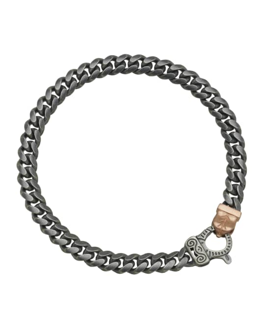 Marco Dal Maso Men's Flaming Tongue Oxidized Silver Chain Bracelet w ...
