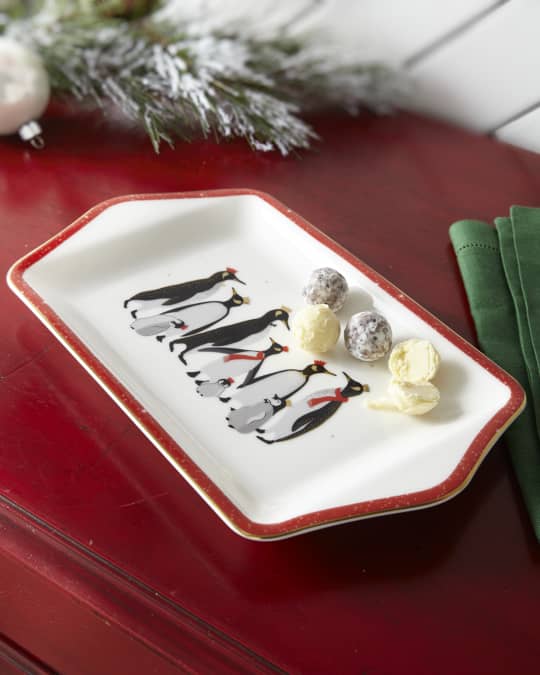 Sara Miller Sara Miller Red Penguins Holiday Desert Serving Tray ...