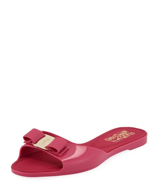 Ferragamo Cirella Flat PVC Jelly Bow Slide Sandals, Hot Pink | Neiman Marcus
