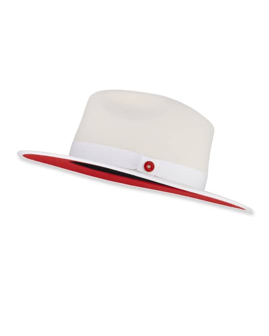 Keith James Queen Red-Brim Wool Fedora Hat, White | Neiman Marcus