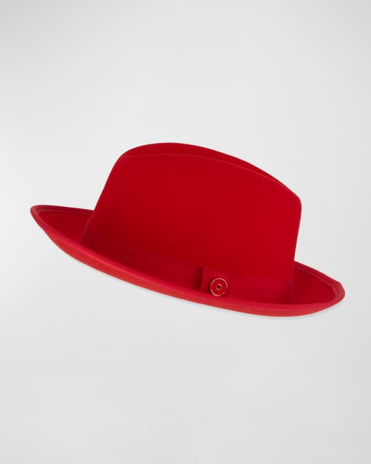Keith James King Red-Brim Wool Fedora Hat, Rose | Neiman Marcus