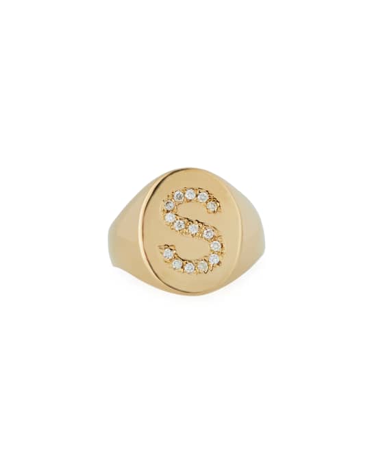 Sarah Chloe 14k Diamond Initial Signet Ring | Neiman Marcus
