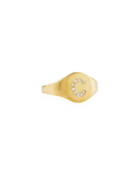 Sarah Chloe 14k Petite Diamond Initial Signet Ring | Neiman Marcus
