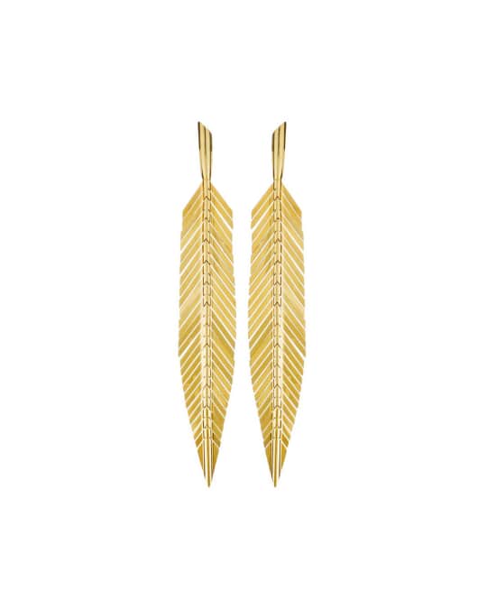 CADAR 18k Gold Medium Feather Drop Earrings | Neiman Marcus