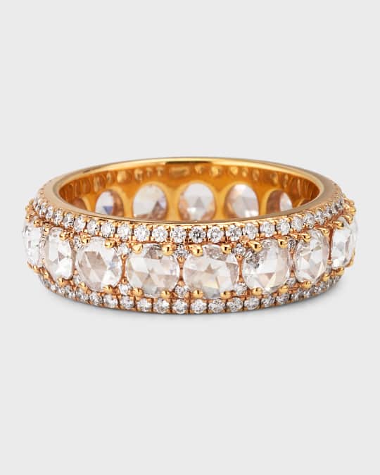 64 Facets Linear 18K Rose Gold Diamond Ring w/ Pave Trim, Size 6, 2 ...