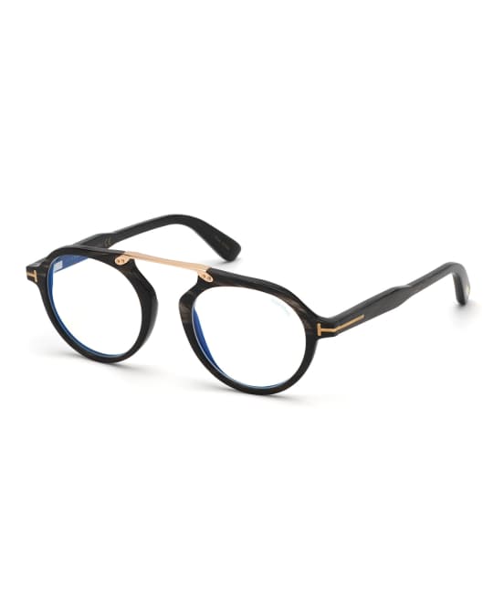 TOM FORD Men's Tom N.15 Shiny Horn Round Blue-Blocking Glasses | Neiman ...