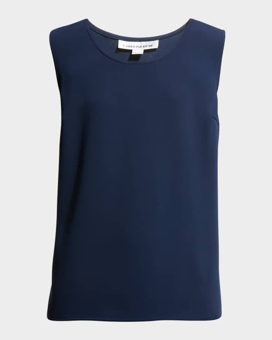 Caroline Rose Crepe Suzette Longer Tank with Side Slits | Neiman Marcus