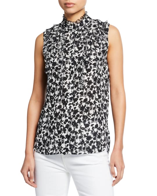 Elie Tahari Launa Floral-Print Mock-Neck Sleeveless Silk Blouse ...