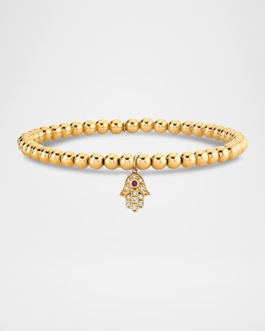 Sydney Evan 14K Yellow Gold 4mm Bead Stretch Bracelet with Diamond ...