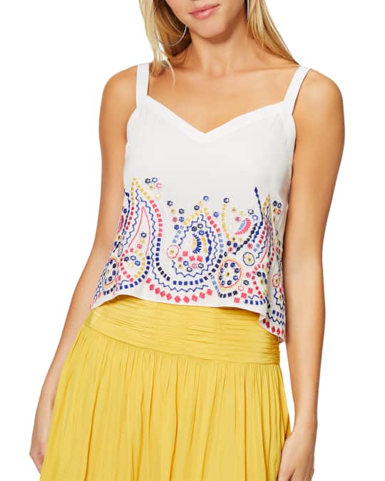 Ramy Brook Margo V-Neck Cropped Tank with Embroidery | Neiman Marcus