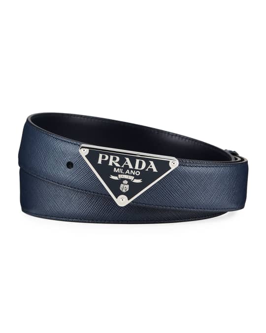 Prada Men's Triangle Logo Leather Belt | Neiman Marcus