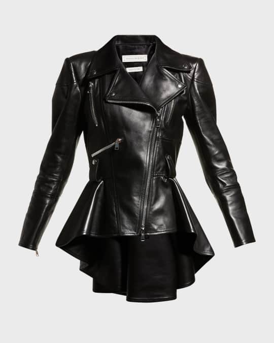 McQueen Leather Fit & Flare Biker Jacket | Neiman Marcus