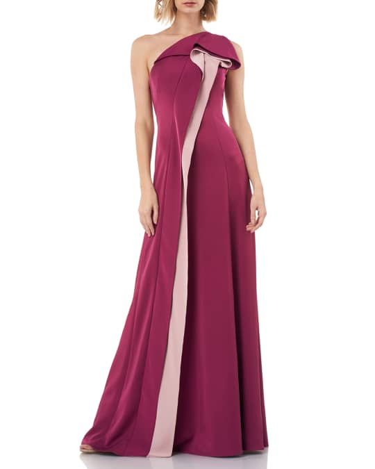 Kay Unger New York One-Shoulder Stretch Faille Gown with Contrasting ...