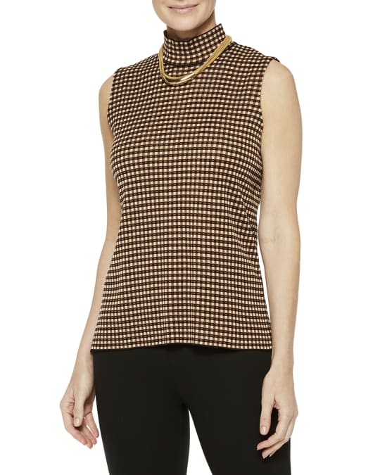 Misook Checkered Sleeveless Turtleneck Top | Neiman Marcus