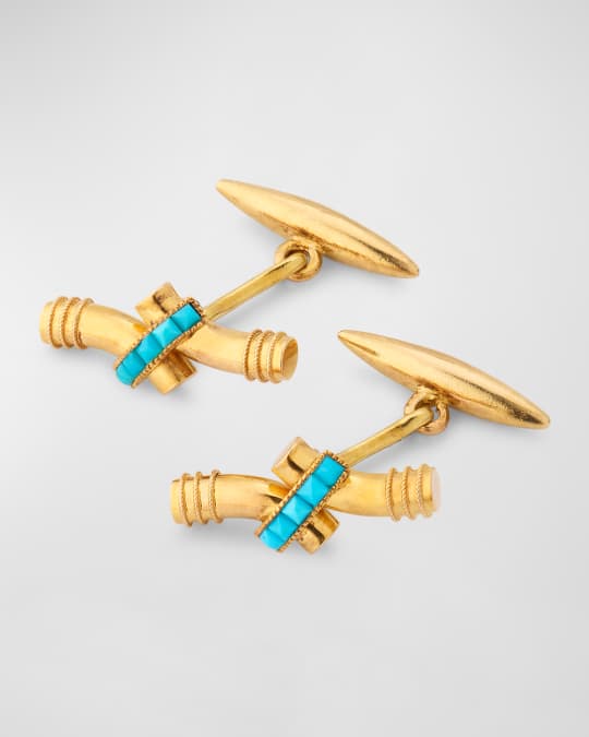 NM Estate Estate 14K Yellow Gold Turquoise Cufflinks | Neiman Marcus