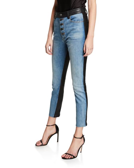 ALICE + OLIVIA JEANS Good Leather-Back High-Rise Button-Front Jeans ...