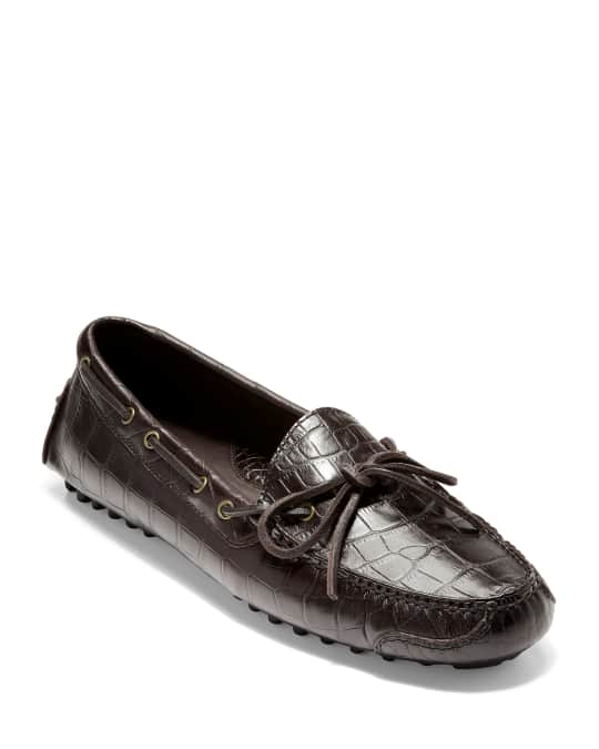 Cole Haan Men's Gunnison Croc-Embossed Leather Drivers | Neiman Marcus