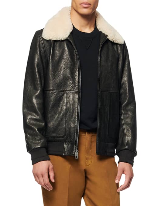 Andrew Marc Men's Cuthbert Shearling-Trim Leather Jacket | Neiman Marcus