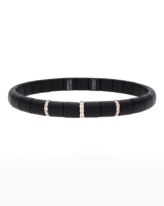 Roberto Demeglio PURA 18k Rose Gold Black Matte Ceramic with Champagne Diamonds Stretch Bracelet ...