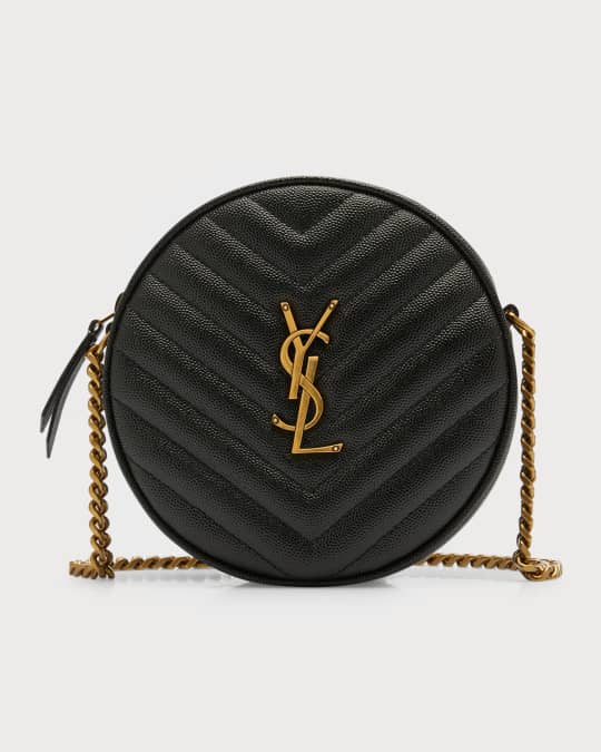 Saint Laurent Vinyle YSL Round Crossbody Bag in Quilted Grained Leather ...