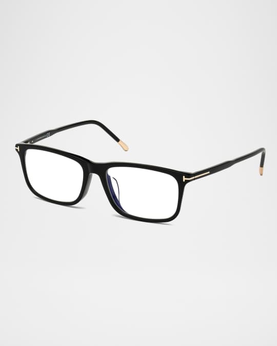 TOM FORD Men's Blue Block Rectangle Acetate Optical Frames | Neiman Marcus