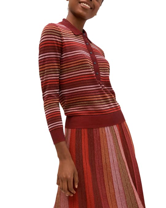 kate spade new york metallic striped long-sleeve polo shirt | Neiman Marcus