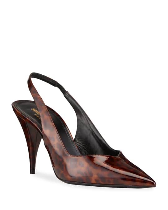 Saint Laurent Kiki 85mm Tortoise Patent Slingback Pumps | Neiman Marcus