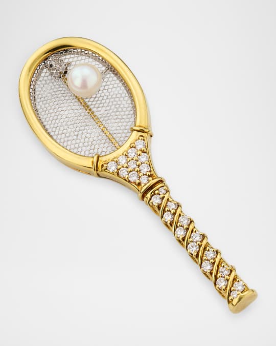 NM Estate Estate Kurt Gaum 18K Diamond and Akoya Pearl Tennis Racket ...