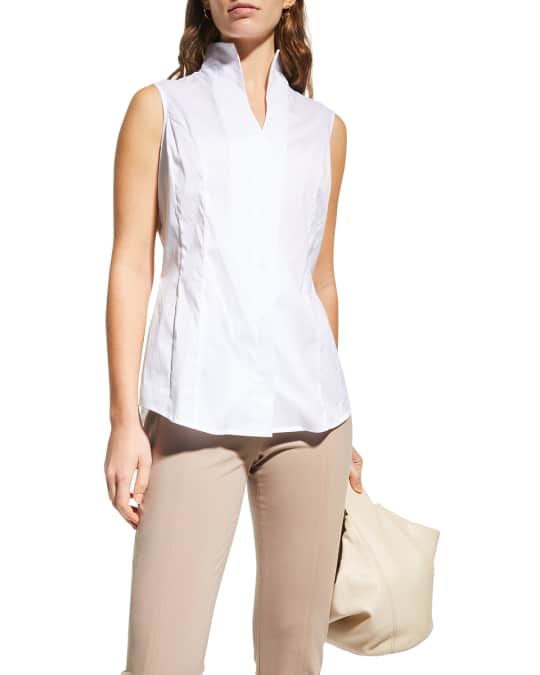 Misook Sleeveless Stretch Cotton Button Down Shirt Neiman Marcus