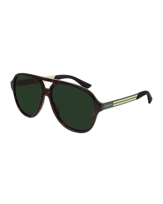 Gucci Men's Havana Aviator Logo Sunglasses | Neiman Marcus