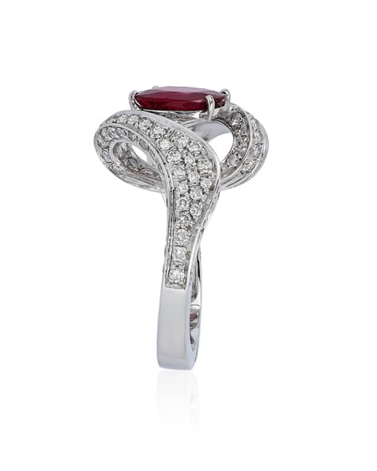 Andreoli 18K White Gold Slanted Ruby Ring with Diamonds, Size 7 ...