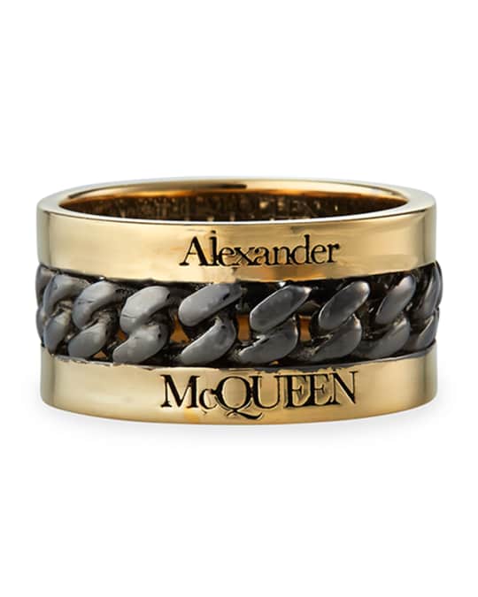 McQueen Men's Inserted Chain Two-Tone Ring, Size 10 | Neiman Marcus