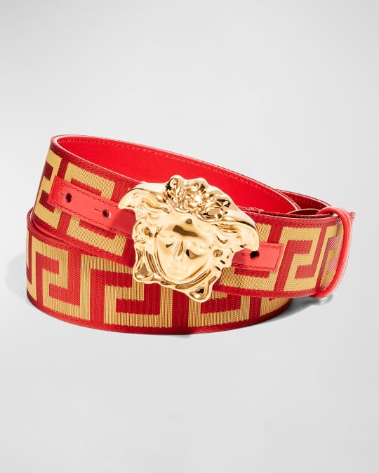 Versace Men's Tonal Medusa/Greek Key Web Belt | Neiman Marcus