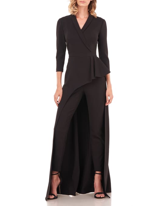 Kay Unger New York Alicia 3/4-Sleeve Tuxedo Walk-Thru Overlay Jumpsuit ...