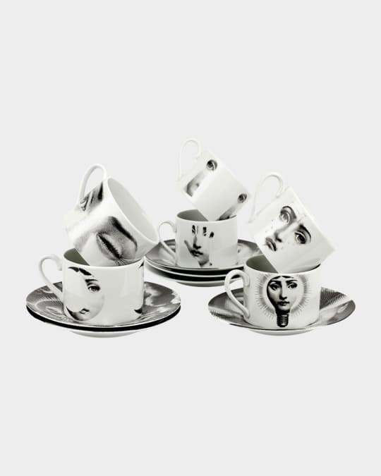Fornasetti Set 6 Tea Cups Tema E Variazioni Assorted Faces | Neiman Marcus