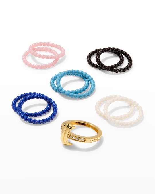 LAGOS Color Switch 18k Gold and Diamond Fluted Center Ceramic Ring Set ...